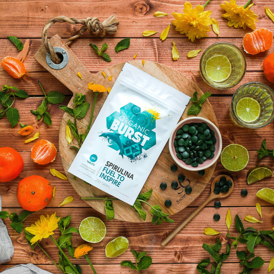 Organic Burst® Superfoods | Spirulina Chlorella Maca Matcha Cacao